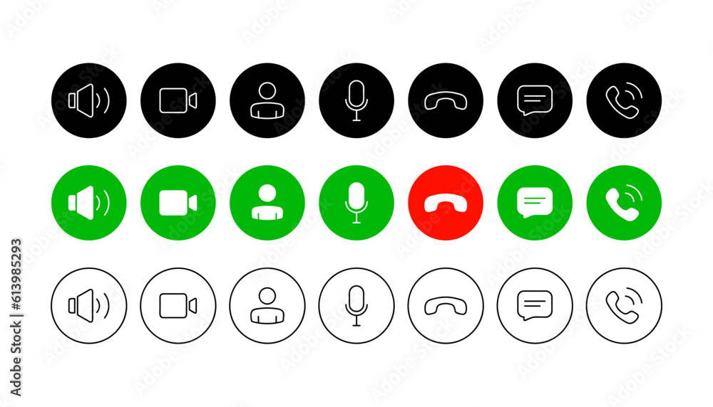 Set Of Video Call Buttons Collection Of Internet Conversation Buttons Web App Ui Display