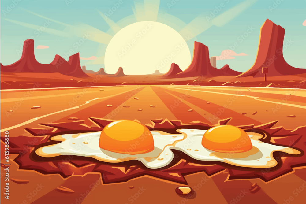 cartoon vector illustration of Sizzling caution, Egg fries on scorching ...