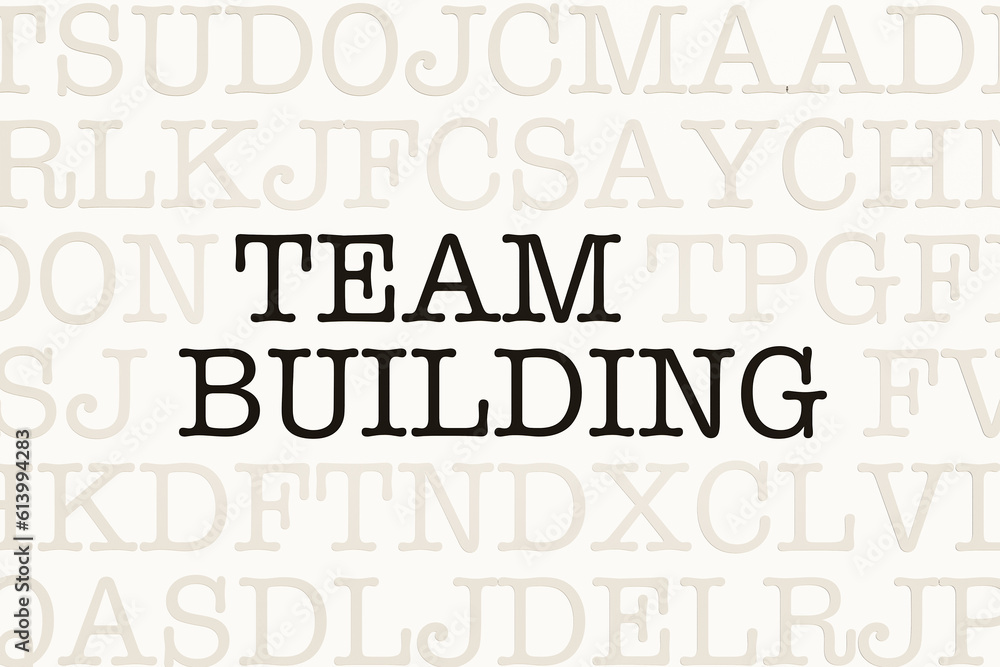 Team Building. Page with letters in typewriter font. Part of the text ...