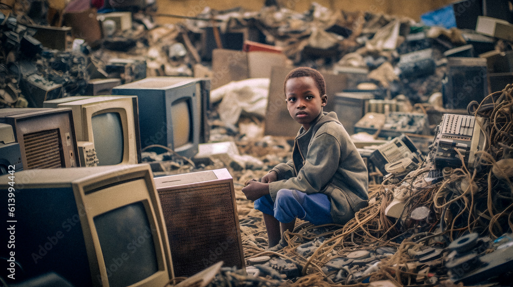 African Child Laboring in an Electronic Waste Dump - generative ai ...