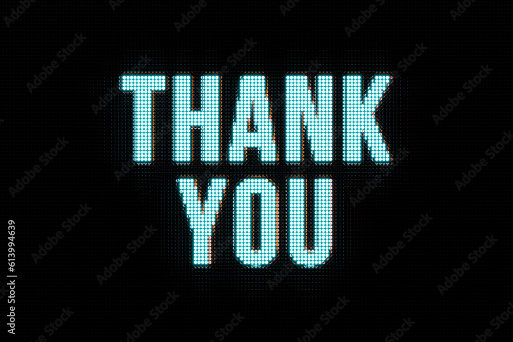 Ilustrace „Thank you. The text in blue, led screen. Thankful, gratitude ...