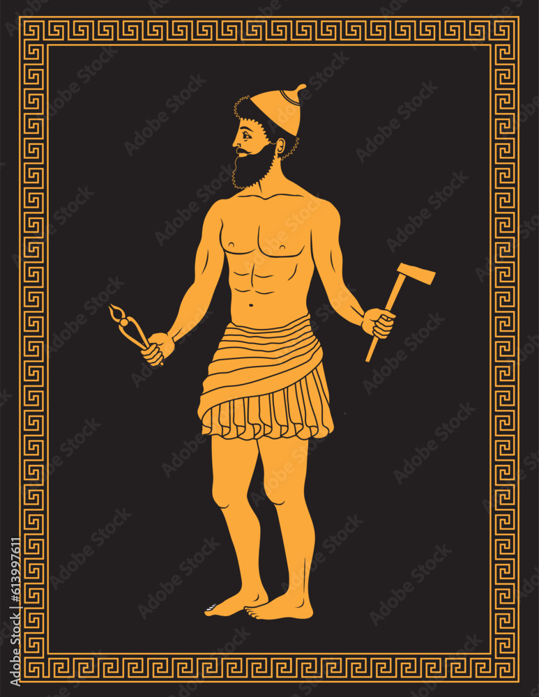 Vector illustration of Hephaestus, Greek god of blacksmiths ...