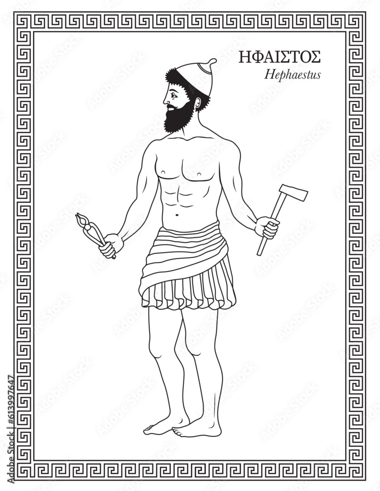 Vector illustration of Hephaestus, Greek god of blacksmiths ...