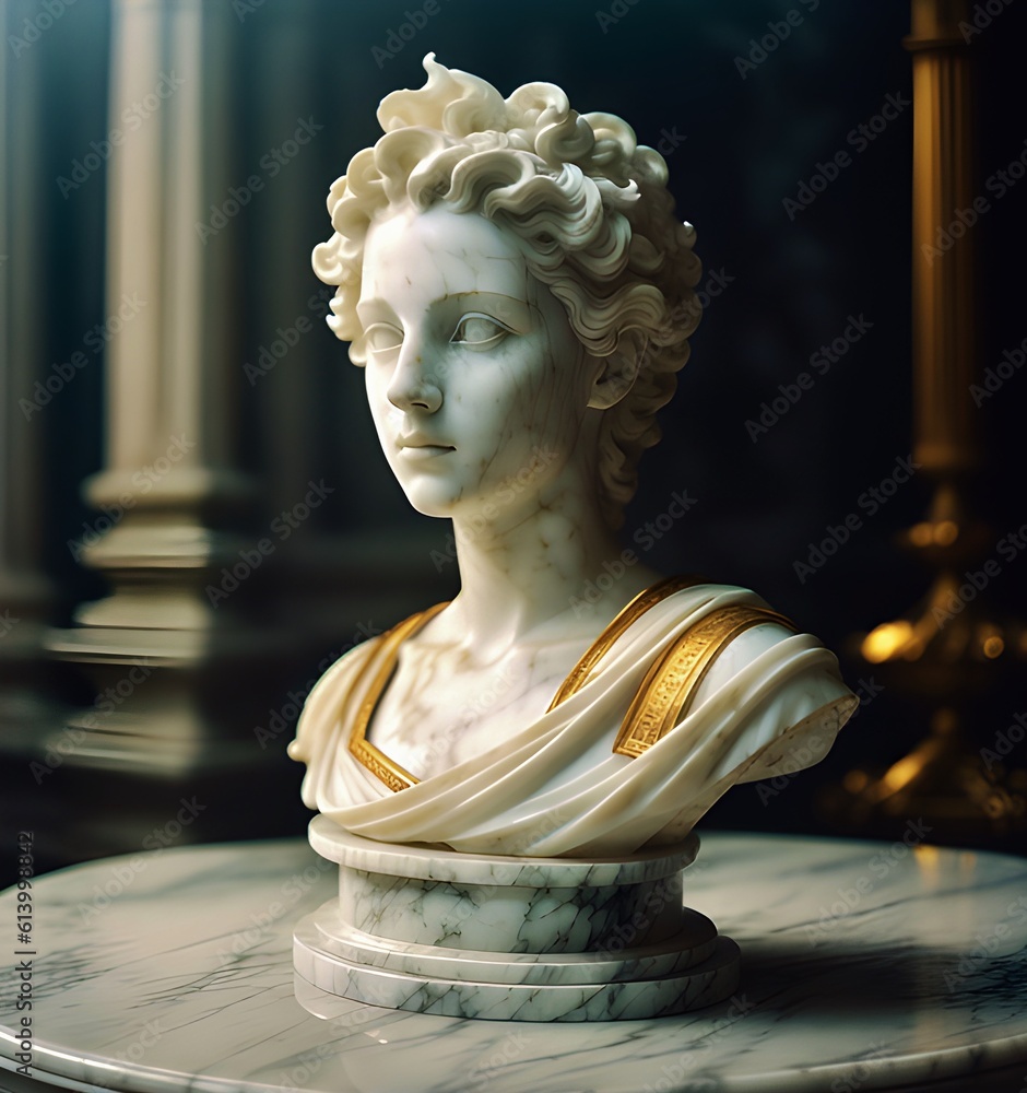 Image Of A White Marble Statue Of A Young Woman With Alabaster Skin