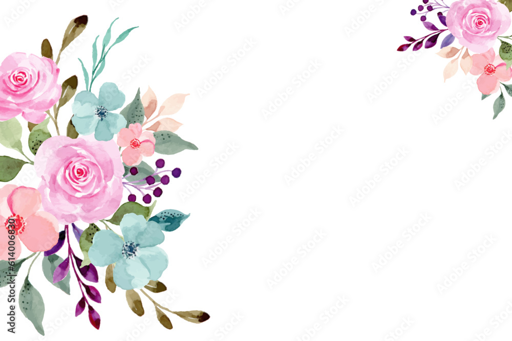 Watercolor pink rose flower frame background Stock Vector | Adobe Stock