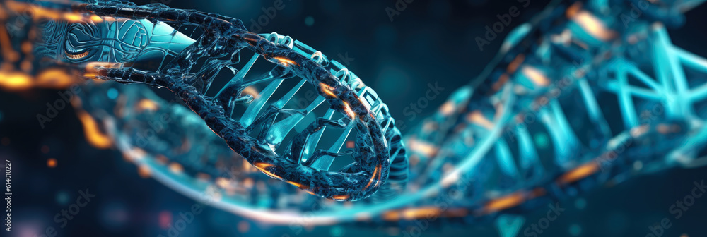 panoramic wallpaper of a stylized robotic arm holding a DNhelix against ...