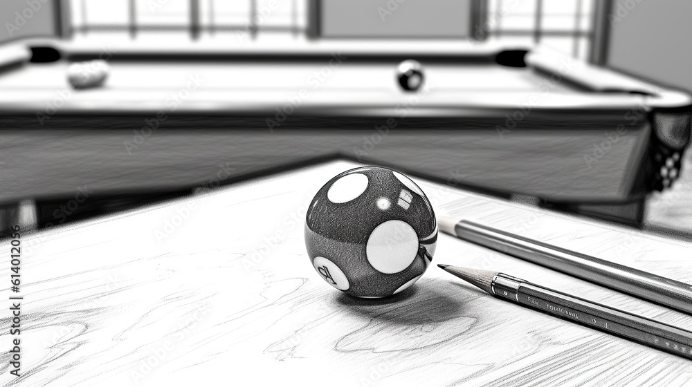 Pen and ink Illustration, billiard ball, vector, clean lines, coloring ...