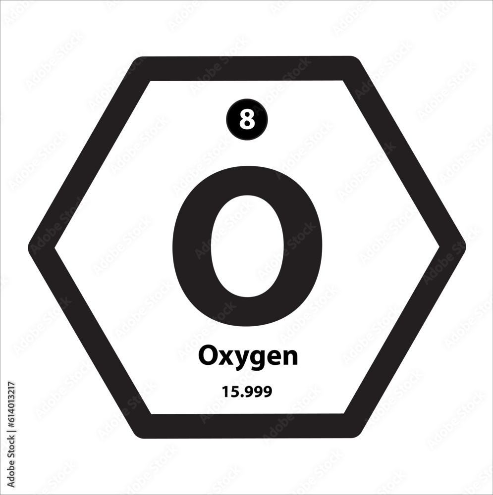 Icon structure Oxygen (O) chemical element icon hexagon shape black ...