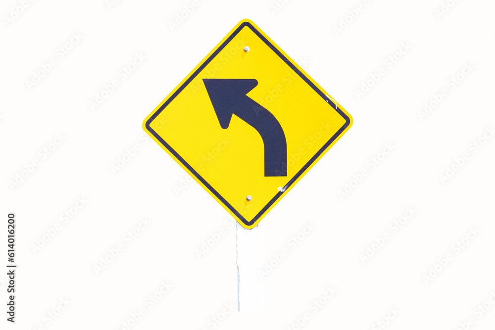 Road in mountains / Signs warning of curve car left side street. Rules ...