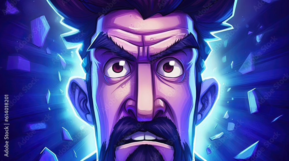 an anime face with blue lights, playful caricature, hyper-realistic ...