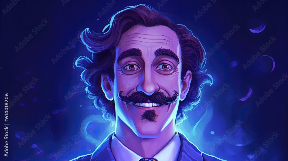 an anime face with blue lights, playful caricature, hyper-realistic ...