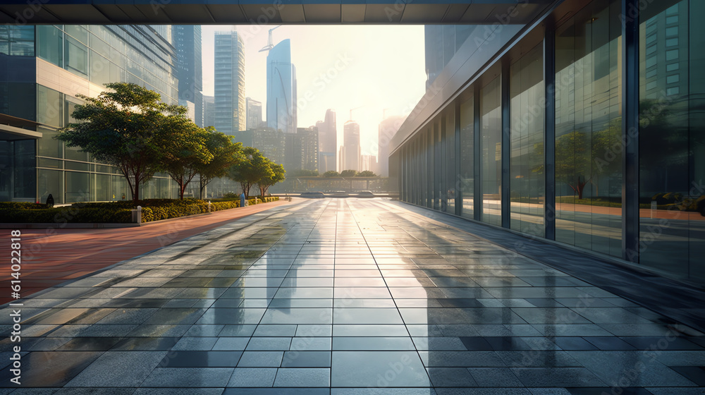 Generative AI Empty city square and skyline with modern architecture in ...