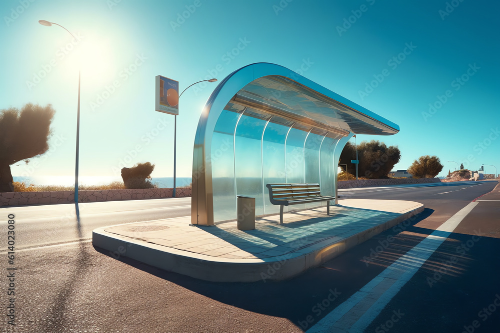 Generative AI Bus Stop Concept 3D Render Stock Illustration | Adobe Stock