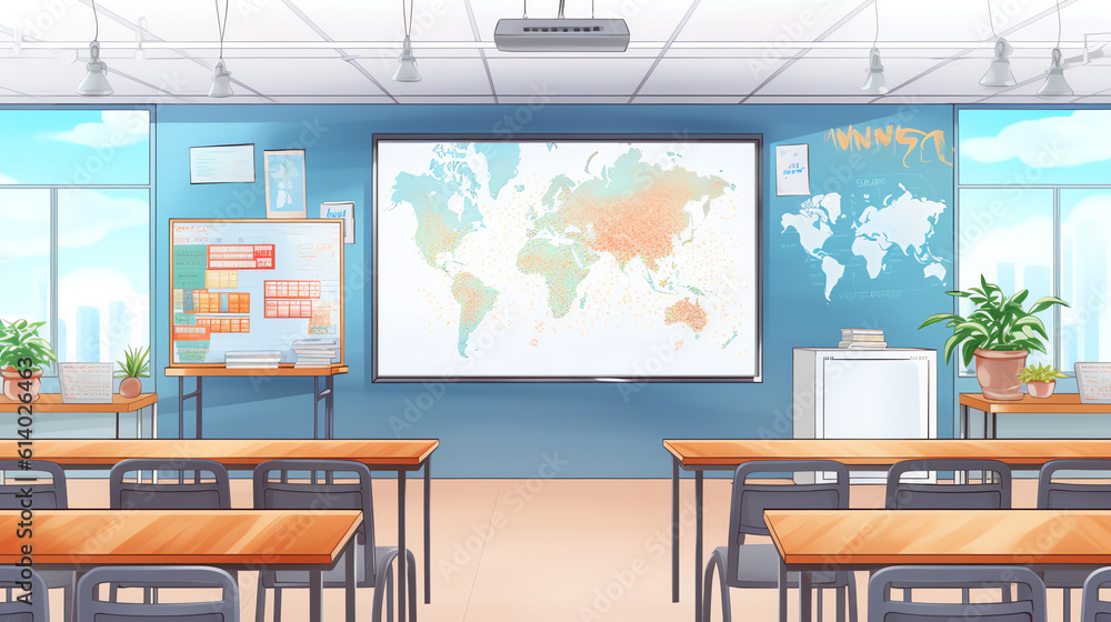 Generative AI Empty classroom. School Education background. Empty ...