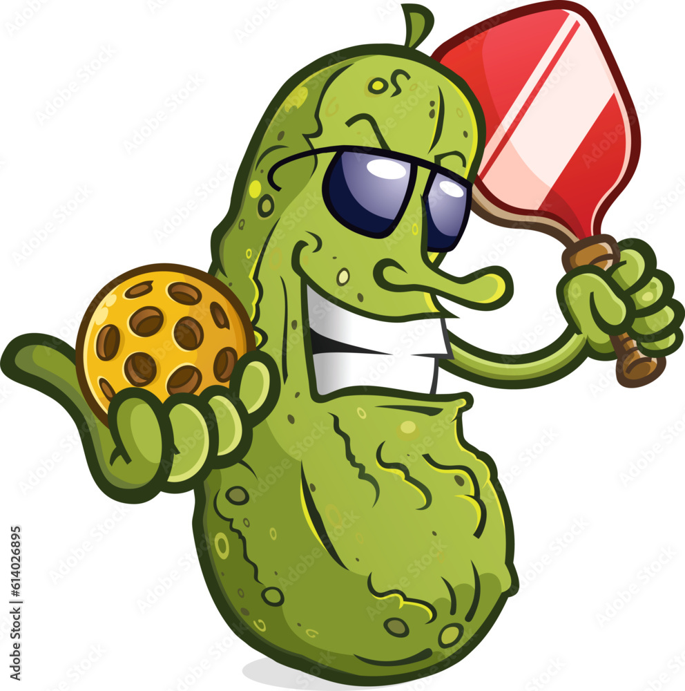 Pickle cartoon mascot with attitude wearing sunglasses ready to serve ...