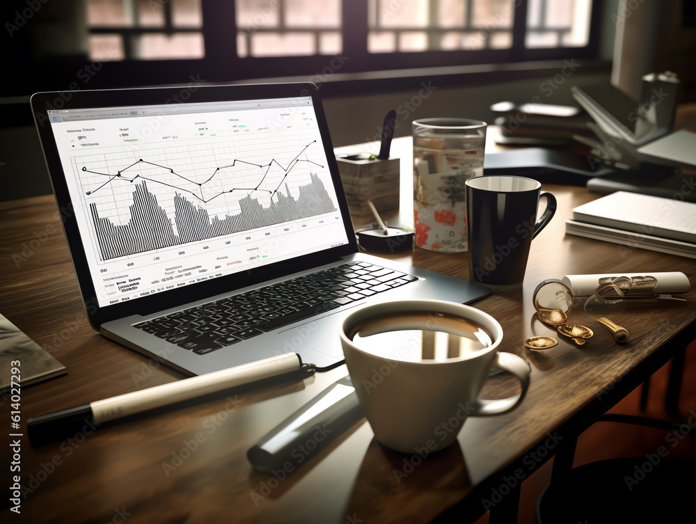 Generative AI 3D illustration of cartoon empty office workplace. Open ...