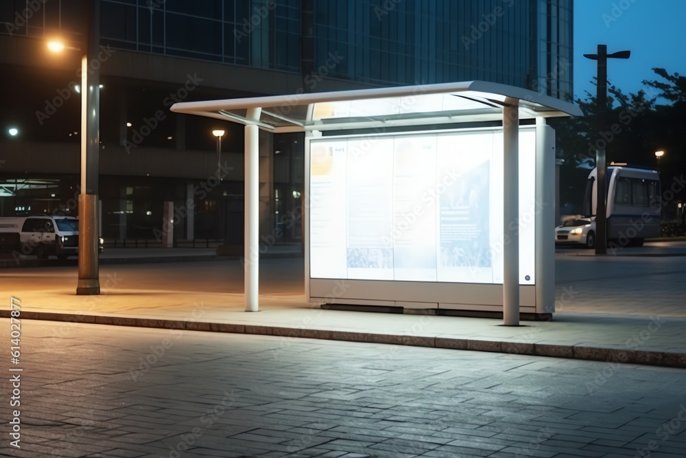 Generative AI Blank white poster on bus stop mockup, right side view ...
