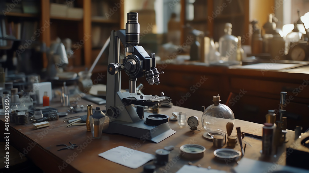 Generative AI Microscopes in a science lab classroom Stock Illustration ...