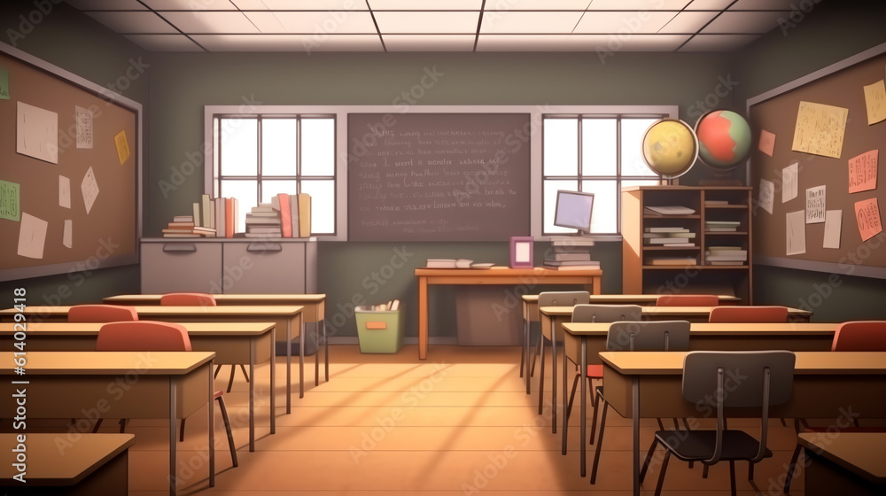 Generative AI Empty classroom. School Education background. Empty ...