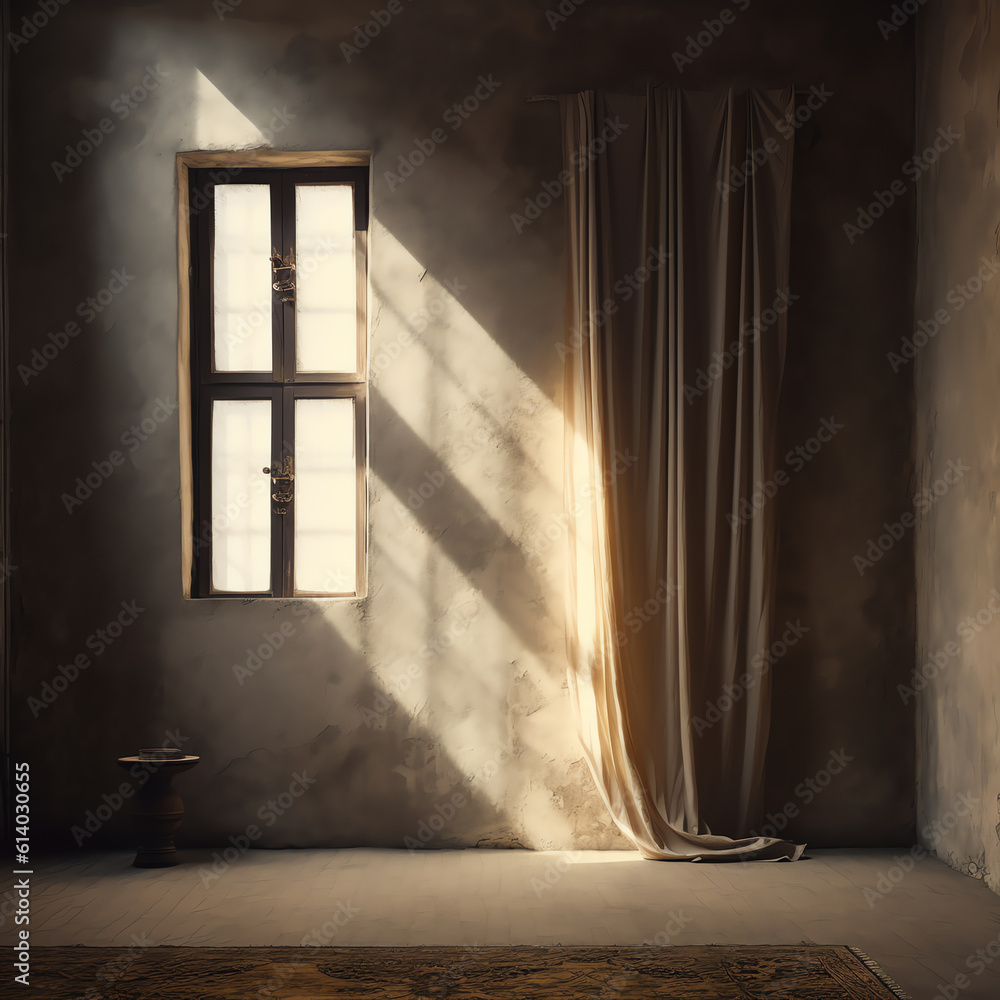 Generative AI Light from a window in the old dark room ,Old Chapel ...
