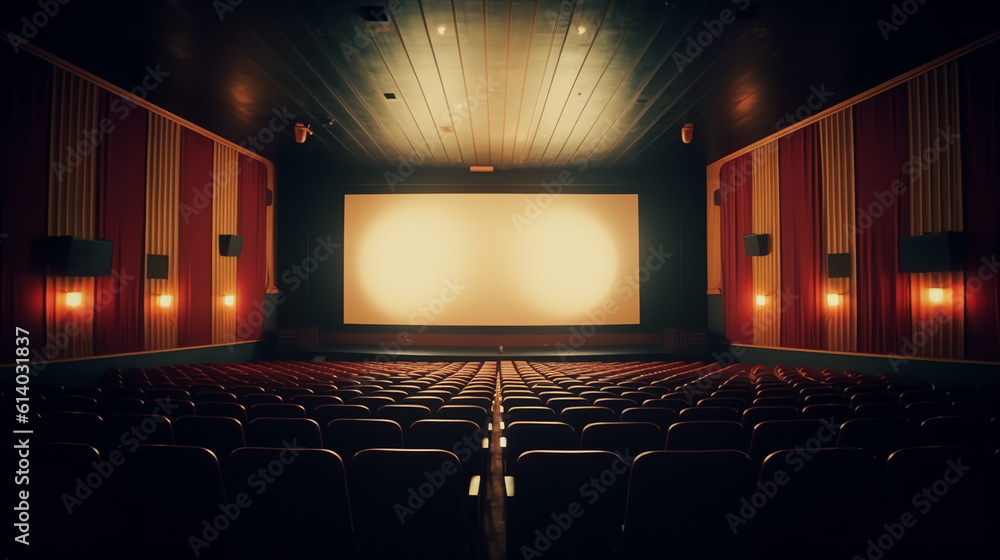 Generative AI Empty cinema screen with audience. Ready for adding your ...