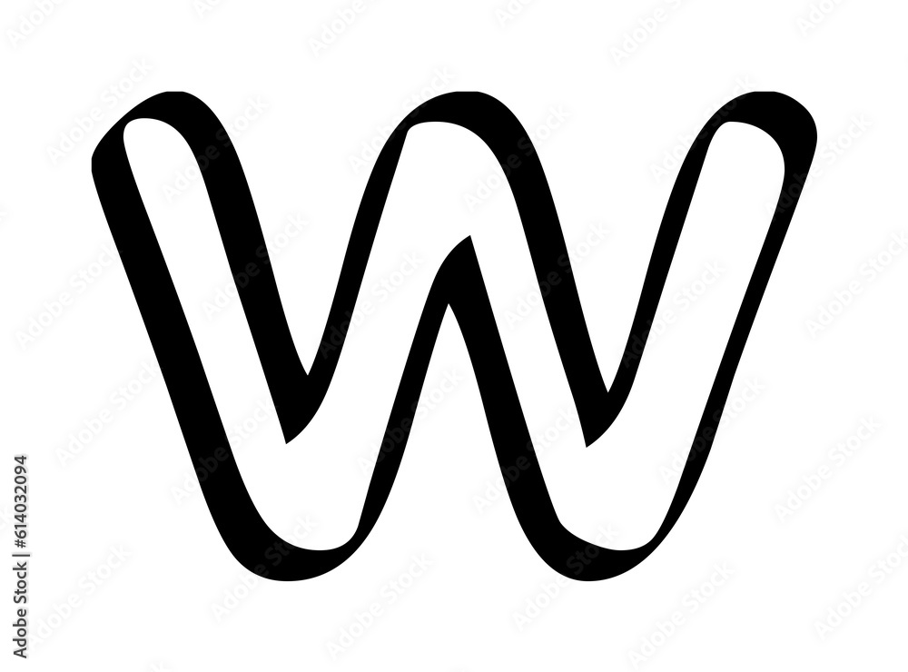 Modern lowercase letter w alphabet character isolated on transparent ...