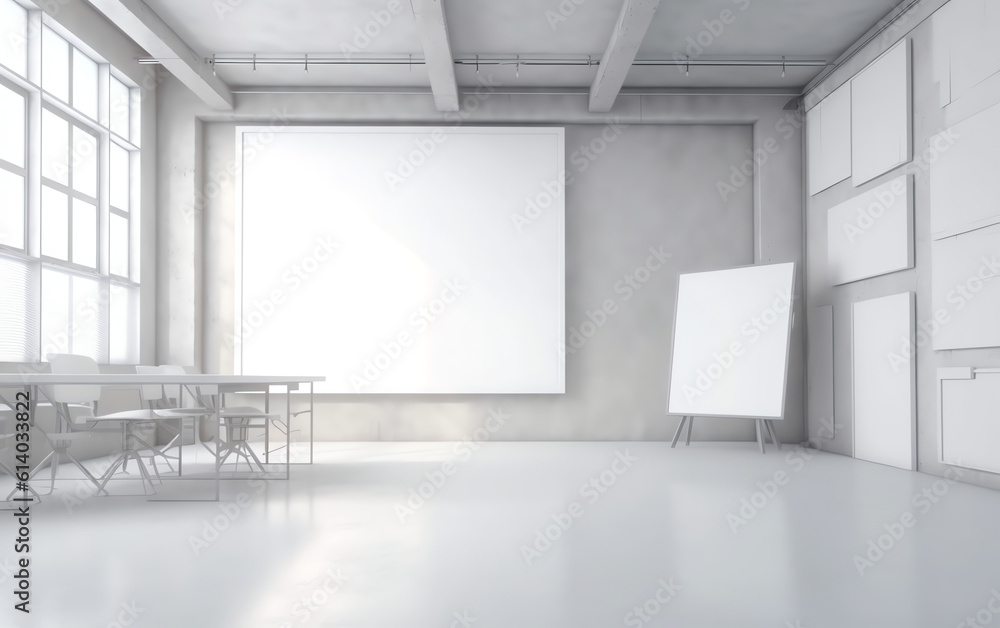 Generative AI Projector screen canvas in modern conference room with ...