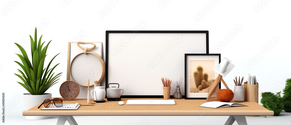 Generative AI 3D illustration of cartoon empty office workplace. Open ...