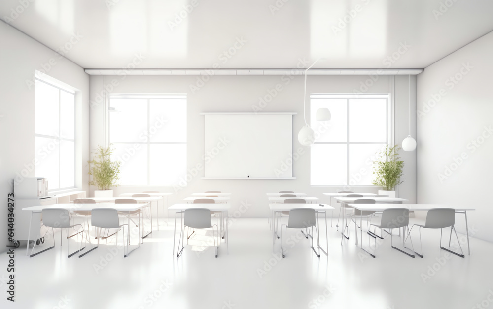 Generative AI Classroom school.Interior of clean spacious classroom ...