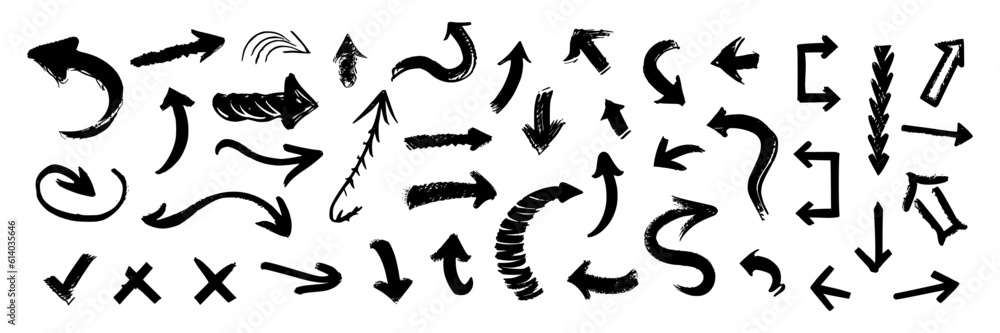 Set of different types arrow marks, pack of doodle pointer marks ...