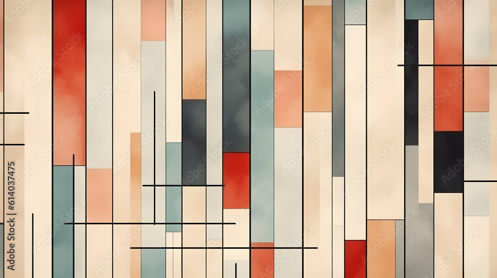 Abstract geometric line color block art painting, modern minimalist ...