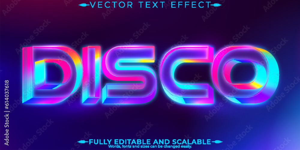 Disco text effect, editable neon and club text style Stock Vector ...
