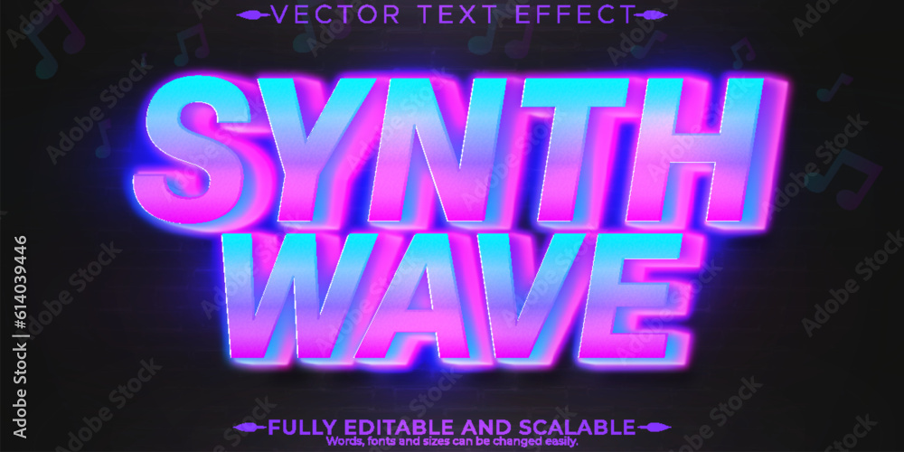 Music synth wave text effect, editable retro and neon text style Stock ...