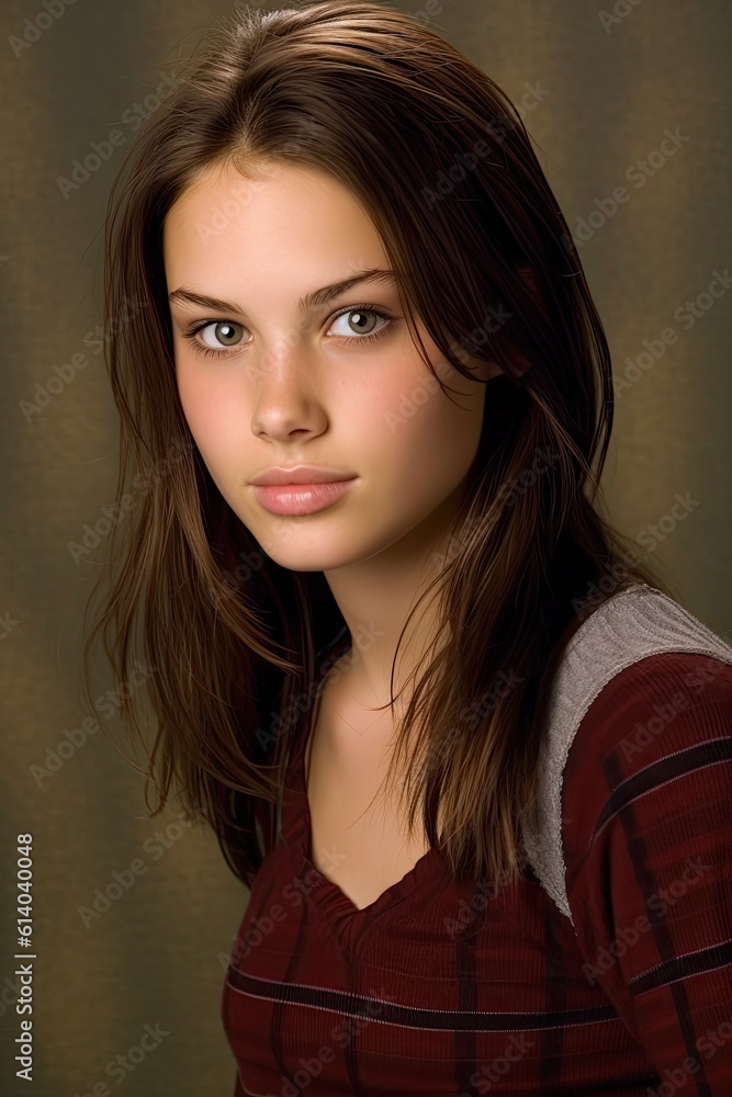 1980s and 1990s style Yearbook headshot of a pretty high school teenage ...