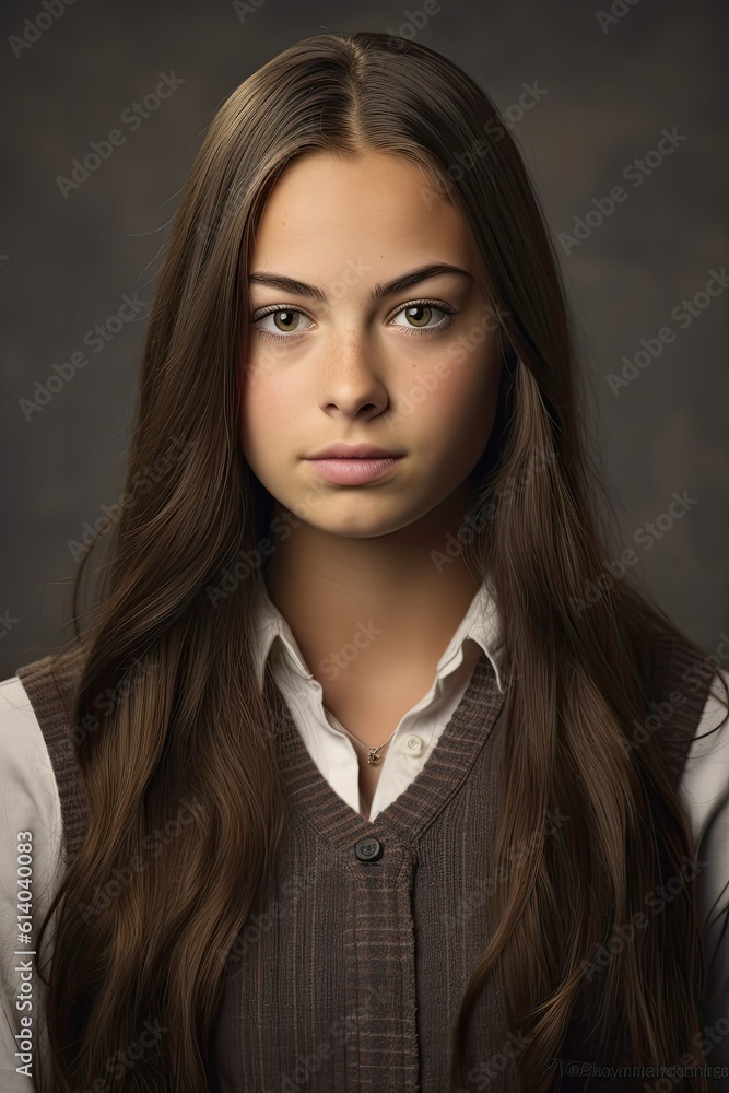 1980s and 1990s style Yearbook headshot of a pretty high school teenage ...