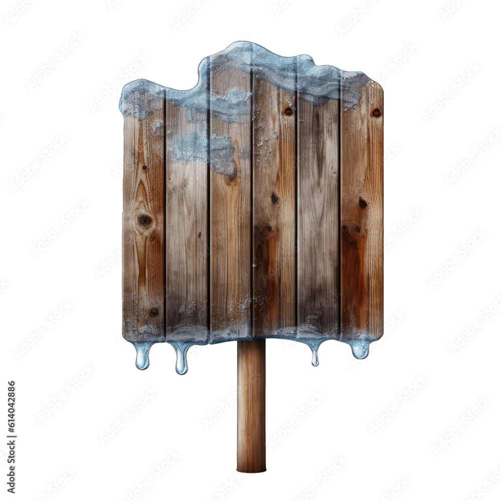 Frozen wooden sign isolated on transparent background. Wooden signpost ...