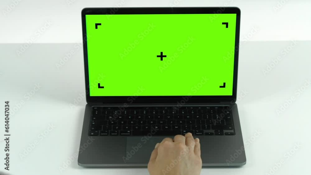 Empty Green Screen Display Laptop Swipe Left Double on a White ...