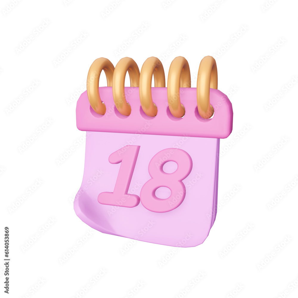 3D cartoon calendar icon featuring the number. Its vibrant colors, cute ...
