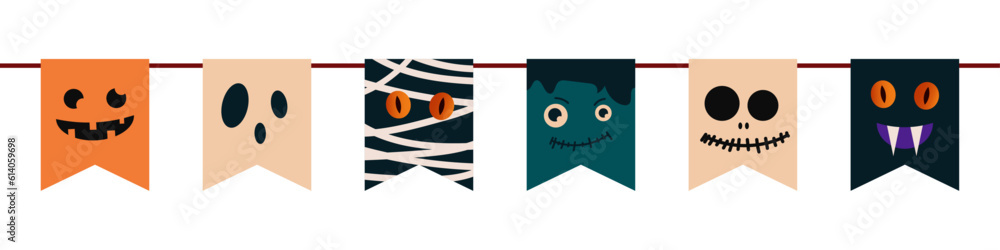 Flag with pumpkins, monsters, vampire bats, skulls and ghosts motif for ...