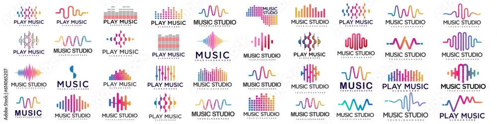 Sound wave icons set. Music waves symbols. Audio logos template. Voice ...