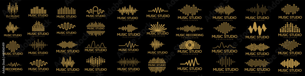 Sound wave icons set. Music waves symbols. Audio logos template. Voice ...