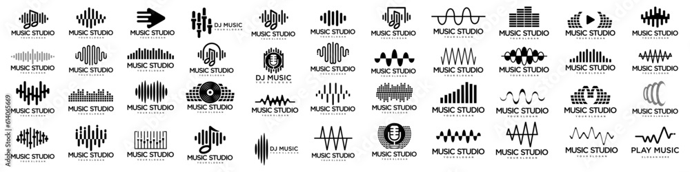 Set of Radio Wave icon.Monochrome simple sound wave on white background ...
