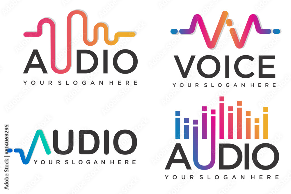 Vetor de Sound wave icons set . Music waves symbols. Audio logos ...