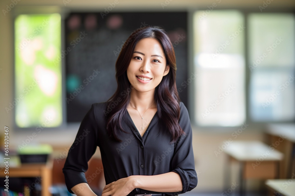 Confident female Asian teacher posing with a whiteboard, asian teacher ...