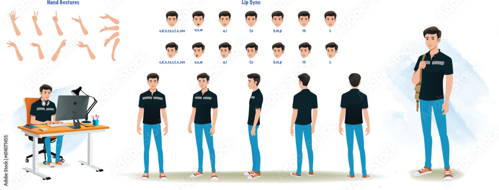 A man modelsheet. man turn around sheet, hand gestures, lip sync Stock ...