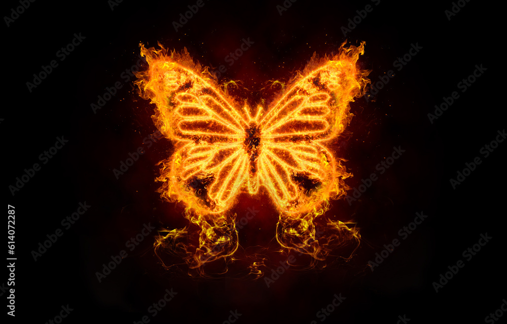 Fire flame fiery butterfly on black background realistic fire high ...