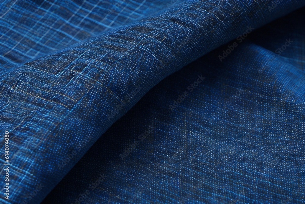 deep blue denim fabric surface, capturing the weave, texture, and rich ...