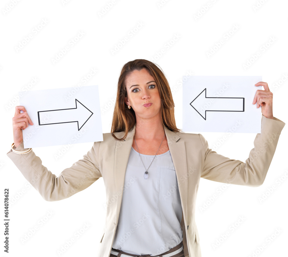Arrow, pointing to me and portrait of woman on isolated, PNG and ...