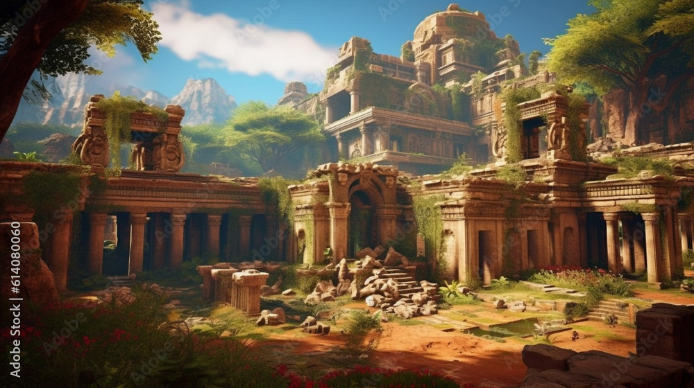 "Embark on a mystical journey through time as ancient ruins stand proud ...