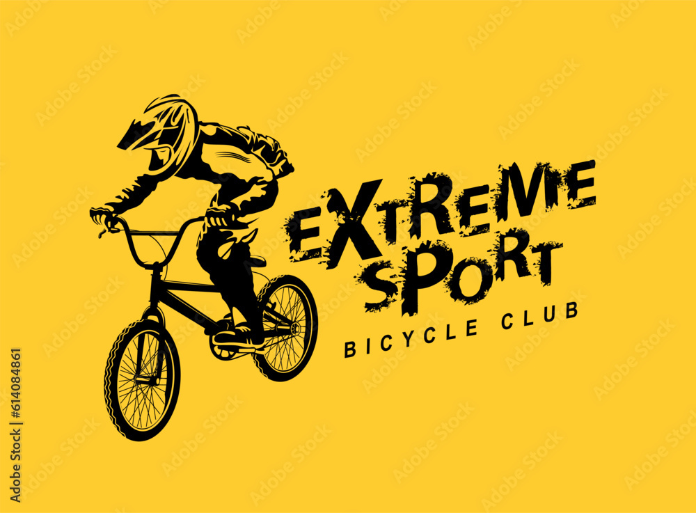 Extreme sport lettering and cyclist on the bike. Sport typography, t ...